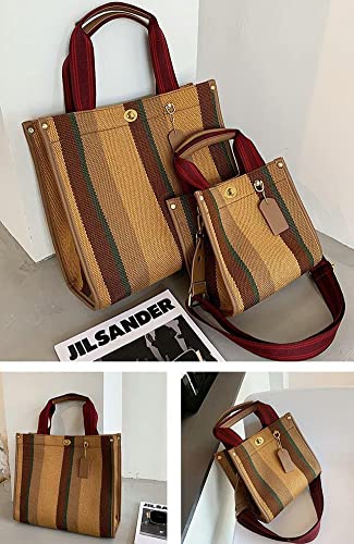 Tote Bag Hobo Bag for Women Canvas Shoulder Bag Chic Crossbody Bag Satchel Large Handbag Color Contrast Stripe