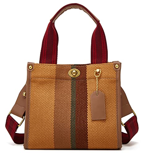 Tote Bag Hobo Bag for Women Canvas Shoulder Bag Chic Crossbody Bag Satchel Large Handbag Color Contrast Stripe