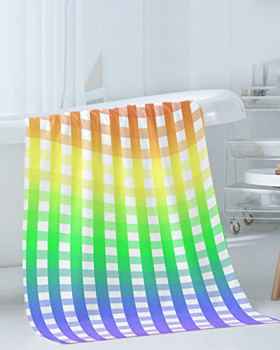 Rainbow Bath Towels Set for Bathroom, Soft Absorbent Durable Quick Dry Towel Set of 3 Multifuntion, 1 Bath Towel+1 Hand Towel +1 Washclothe, Colorful Gradient Plaid
