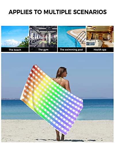 Rainbow Bath Towels Set for Bathroom, Soft Absorbent Durable Quick Dry Towel Set of 3 Multifuntion, 1 Bath Towel+1 Hand Towel +1 Washclothe, Colorful Gradient Plaid