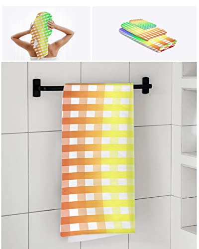 Rainbow Bath Towels Set for Bathroom, Soft Absorbent Durable Quick Dry Towel Set of 3 Multifuntion, 1 Bath Towel+1 Hand Towel +1 Washclothe, Colorful Gradient Plaid