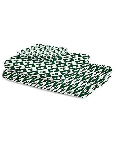 Comforance St. Patrick Bath Towels Set for Bathroom, Soft Absorbent Durable Quick Dry Towel Set of 3 Multifuntion, 1 Bath Towel+1 Hand Towel +1 Washclothe, Lucky Shamrock with Green Plaid Check