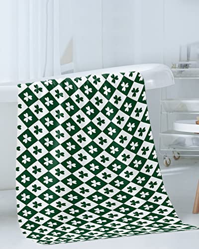 Comforance St. Patrick Bath Towels Set for Bathroom, Soft Absorbent Durable Quick Dry Towel Set of 3 Multifuntion, 1 Bath Towel+1 Hand Towel +1 Washclothe, Lucky Shamrock with Green Plaid Check