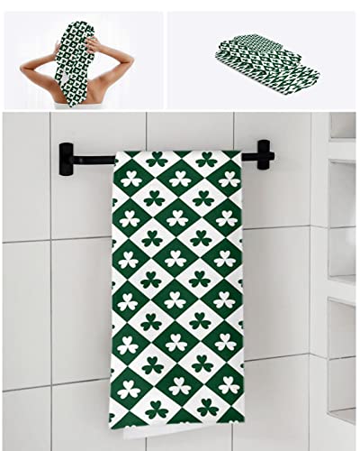 Comforance St. Patrick Bath Towels Set for Bathroom, Soft Absorbent Durable Quick Dry Towel Set of 3 Multifuntion, 1 Bath Towel+1 Hand Towel +1 Washclothe, Lucky Shamrock with Green Plaid Check