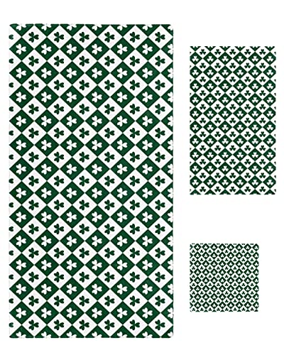 Comforance St. Patrick Bath Towels Set for Bathroom, Soft Absorbent Durable Quick Dry Towel Set of 3 Multifuntion, 1 Bath Towel+1 Hand Towel +1 Washclothe, Lucky Shamrock with Green Plaid Check