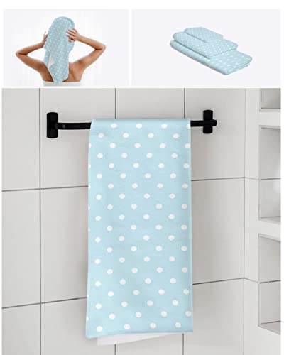 Comforance Easter Bath Towels Set for Bathroom, Soft Absorbent Durable Quick Dry Towel Set of 3 Multifuntion, 1 Bath Towel+1 Hand Towel +1 Washclothe, White Polka Dots Blue Background