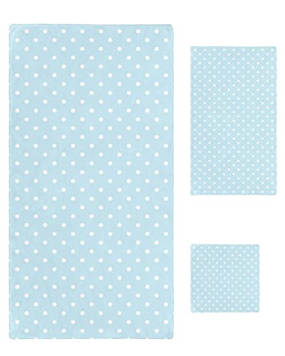 Comforance Easter Bath Towels Set for Bathroom, Soft Absorbent Durable Quick Dry Towel Set of 3 Multifuntion, 1 Bath Towel+1 Hand Towel +1 Washclothe, White Polka Dots Blue Background
