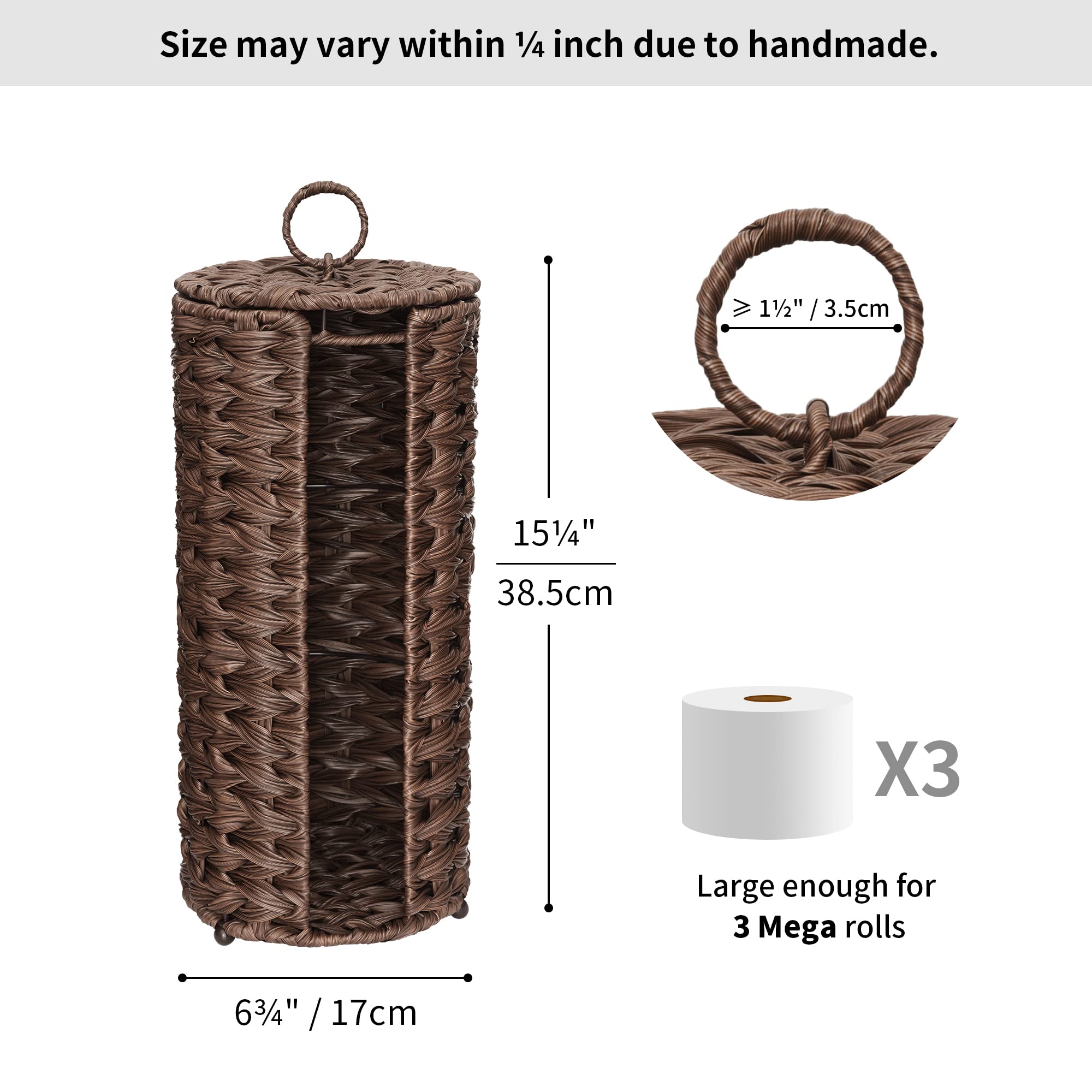 GRANNY SAYS Toilet Paper Storage Basket With Lid, Holder Stand, Waterproof Organizer for Bathroom, Holds 3 Mega Rolls, Brown