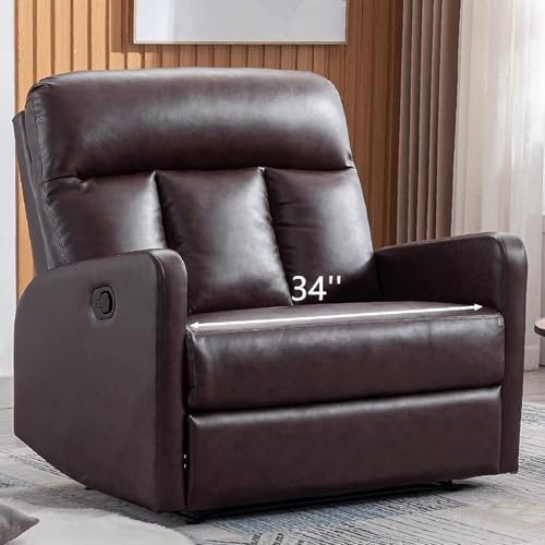 ANJ Oversized Recliners 34'' Extra Wide Recliner Chair Big Man Recliner Large Faux Leather 2-Seater Recliners Roomy Manual Reclining Chairs for Living Room, Perfect for Pups to Sit Together, Brown