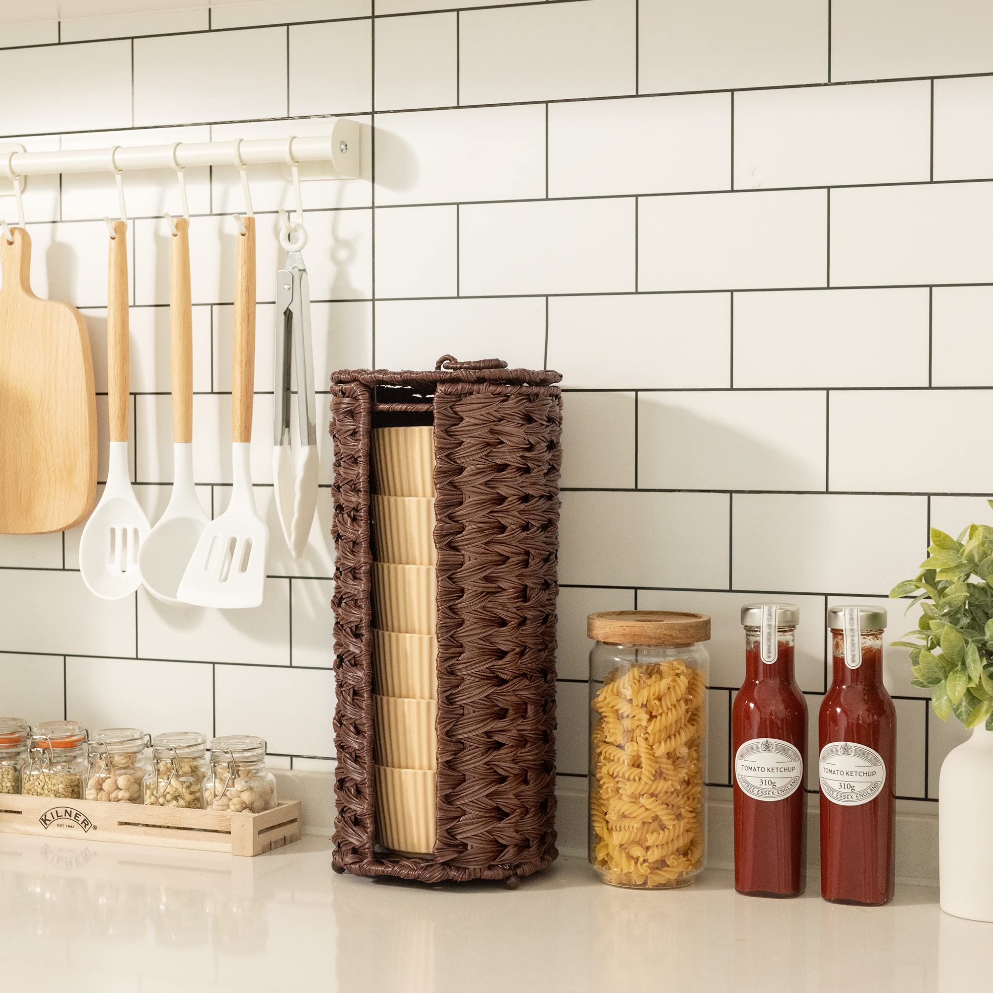 GRANNY SAYS Toilet Paper Storage Basket With Lid, Holder Stand, Waterproof Organizer for Bathroom, Holds 3 Mega Rolls, Brown