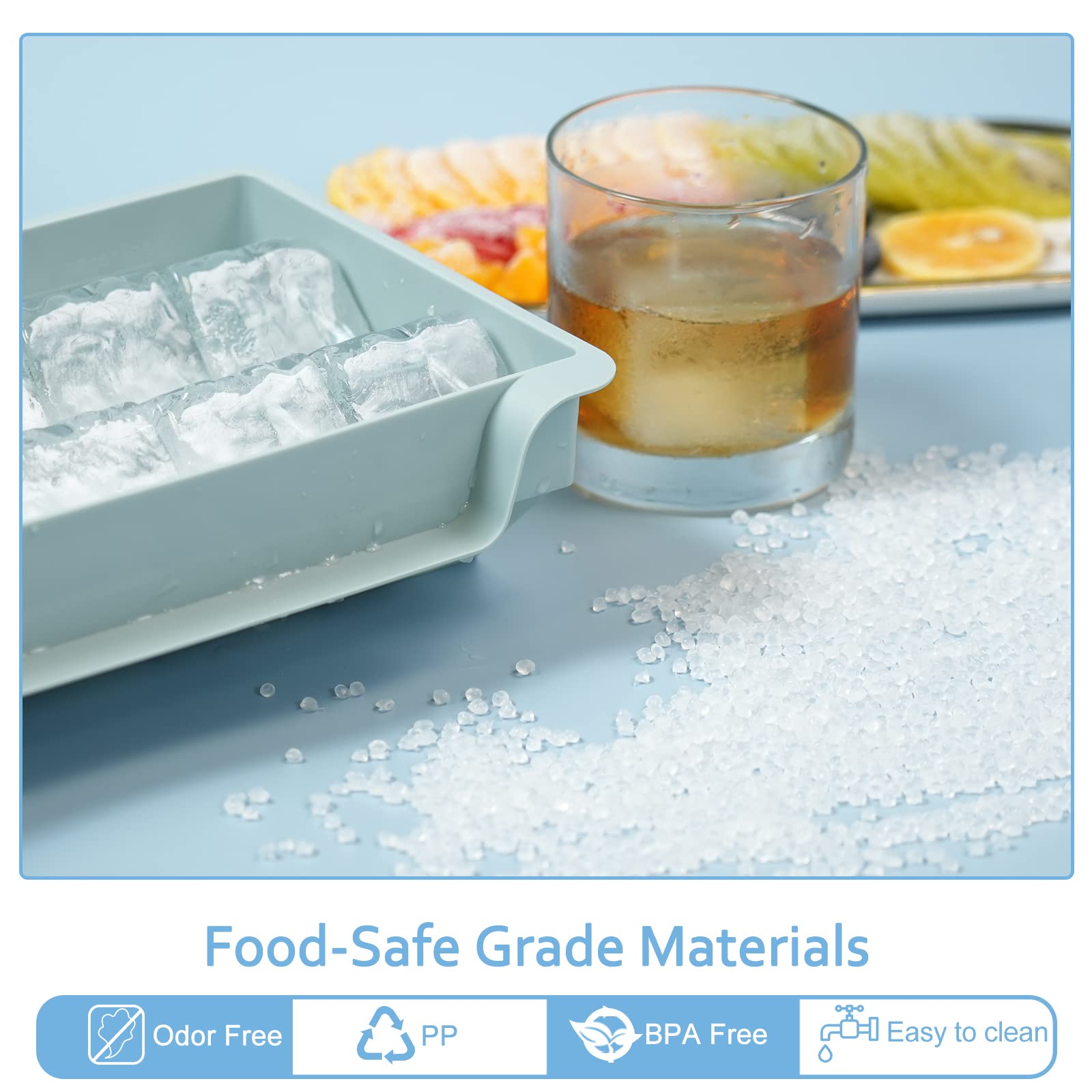 WIBIMEN Large Ice Cube Tray, Whiskey Ice Mold with Bin & Tong Square Ice Cube Mold, Leakproof Large Ice Cube Molds for Cocktails Whiskey Bourbon Scotch-Easy Fill & Transfer & Remove(Blue)
