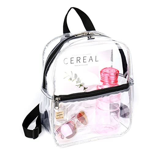 Keepcross Small Clear Backpack Stadium Approved for Concerts Games Sporting Events Festival,Mini Clear Stadium Bag for Women,Black
