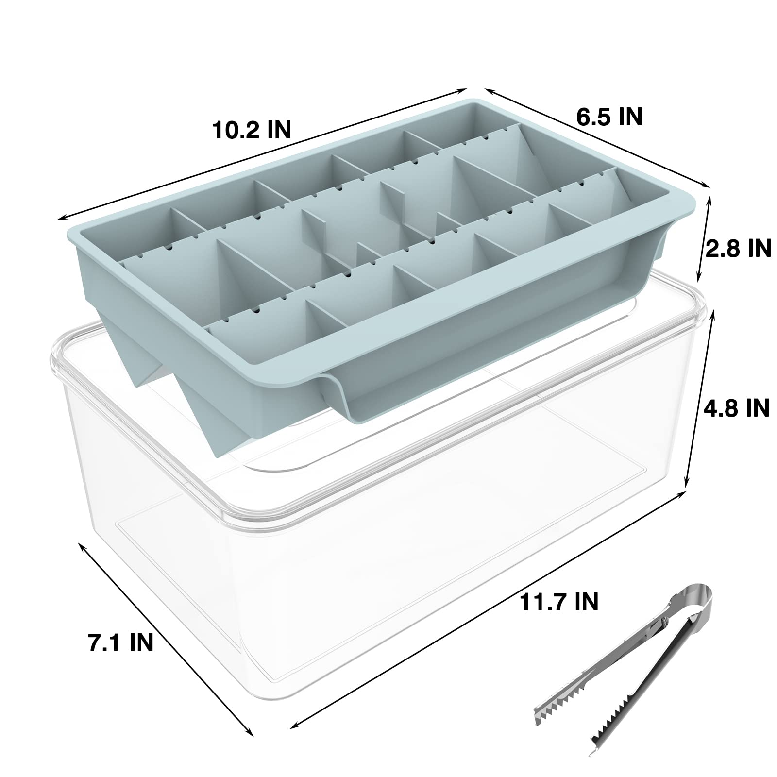 WIBIMEN Large Ice Cube Tray, Whiskey Ice Mold with Bin & Tong Square Ice Cube Mold, Leakproof Large Ice Cube Molds for Cocktails Whiskey Bourbon Scotch-Easy Fill & Transfer & Remove(Blue)