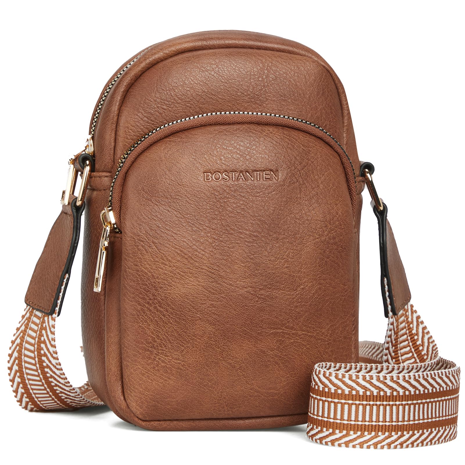 BOSTANTEN Small Crossbody Bags for Women Designer Zip Cell Phone Purse Shoulder Handbags Wallet with Card Slots Brown