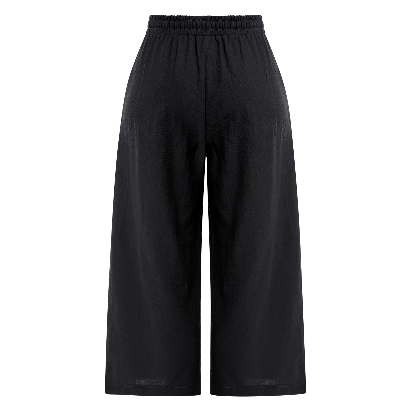 OBEEII Womens Casual Elastic High Waisted Wide Leg Loose Palazzo Pants Trousers with Pockets Black XL