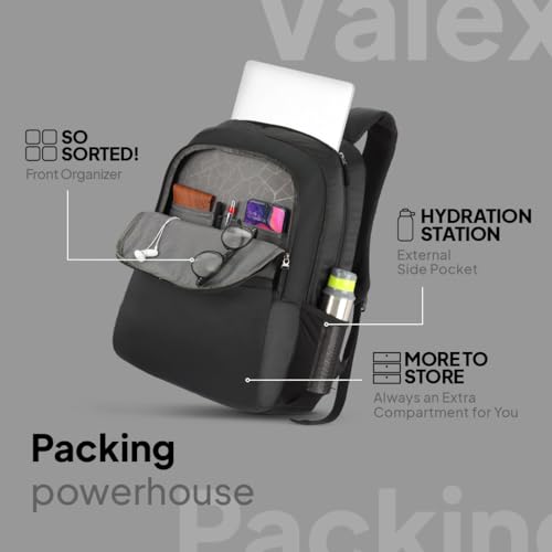 American Tourister VALEX BLACK LAPTOP BACKPACK 28 Ltrs,Volume, LAPTOP COMPARTMENT, BOTTLE POCKET, FRONT ORGANIZER, BLACK, M, laptop bags
