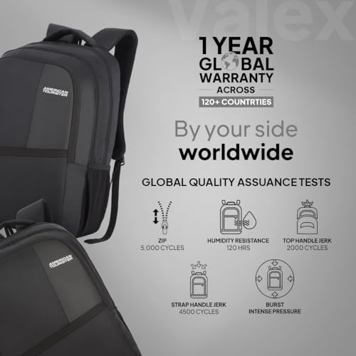 American Tourister VALEX BLACK LAPTOP BACKPACK 28 Ltrs,Volume, LAPTOP COMPARTMENT, BOTTLE POCKET, FRONT ORGANIZER, BLACK, M, laptop bags