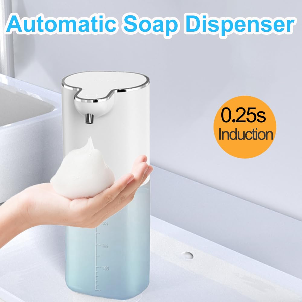 Josnown Automatic Foaming Soap Dispenser, 13.5oz/400ML Wall Mount Dispenser, USB Rechargeable,4 Gear Adjustable, Touchless Hand & Dish Soap Dispenser for Bathroom, Kitchen
