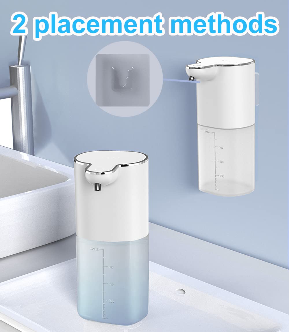 Josnown Automatic Foaming Soap Dispenser, 13.5oz/400ML Wall Mount Dispenser, USB Rechargeable,4 Gear Adjustable, Touchless Hand & Dish Soap Dispenser for Bathroom, Kitchen