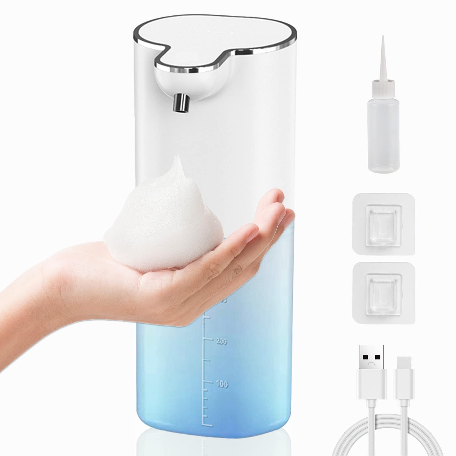 Josnown Automatic Foaming Soap Dispenser, 13.5oz/400ML Wall Mount Dispenser, USB Rechargeable,4 Gear Adjustable, Touchless Hand & Dish Soap Dispenser for Bathroom, Kitchen