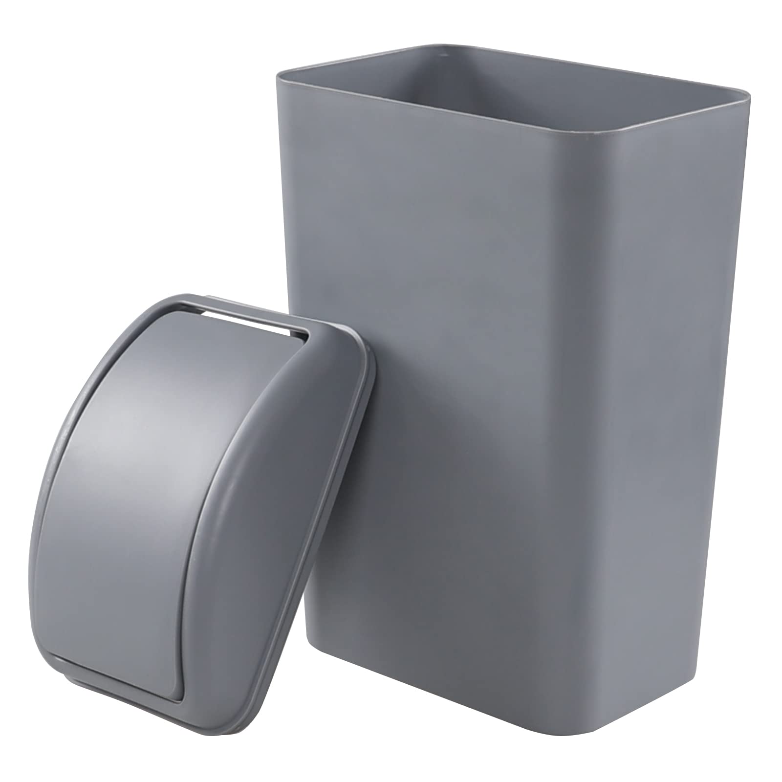 Waikhomes 3.5 Gallon Plastic Trash Can with Swing Lid, Slim Garbage Bin, 1 Pack, Grey, F