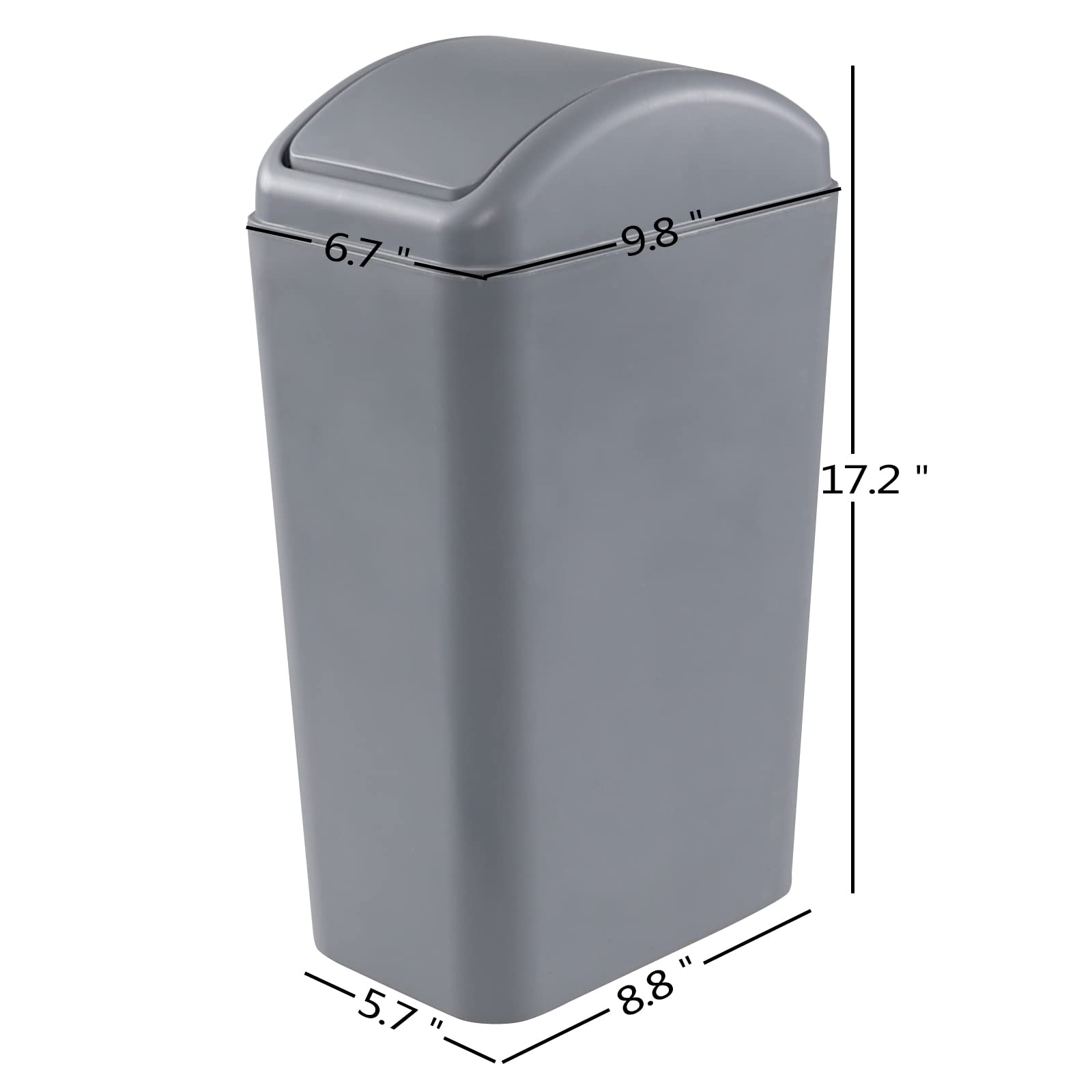 Waikhomes 3.5 Gallon Plastic Trash Can with Swing Lid, Slim Garbage Bin, 1 Pack, Grey, F