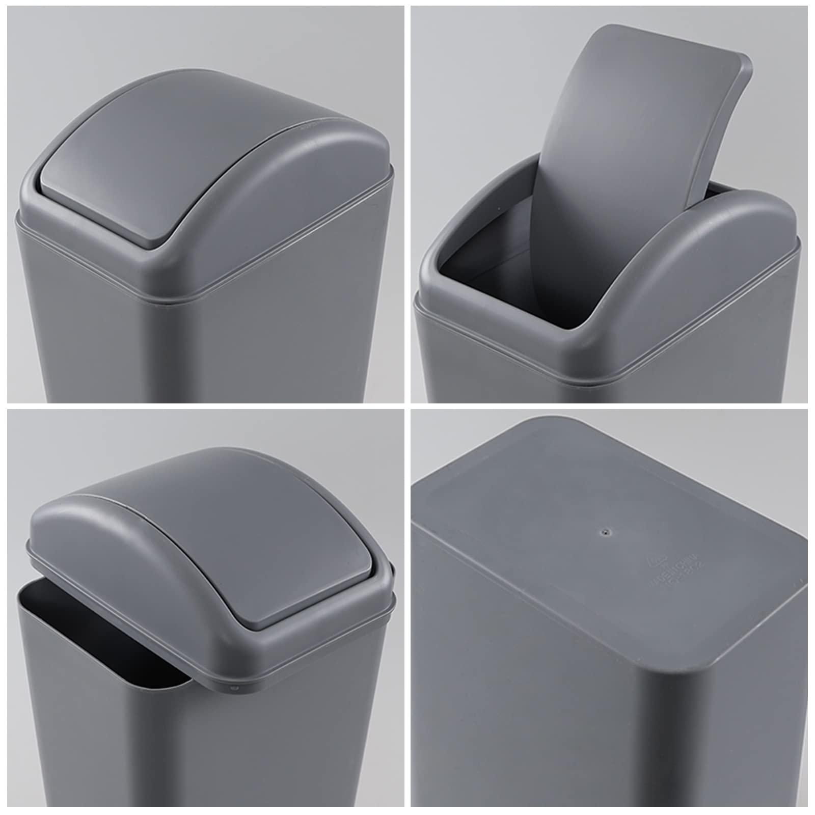 Waikhomes 3.5 Gallon Plastic Trash Can with Swing Lid, Slim Garbage Bin, 1 Pack, Grey, F