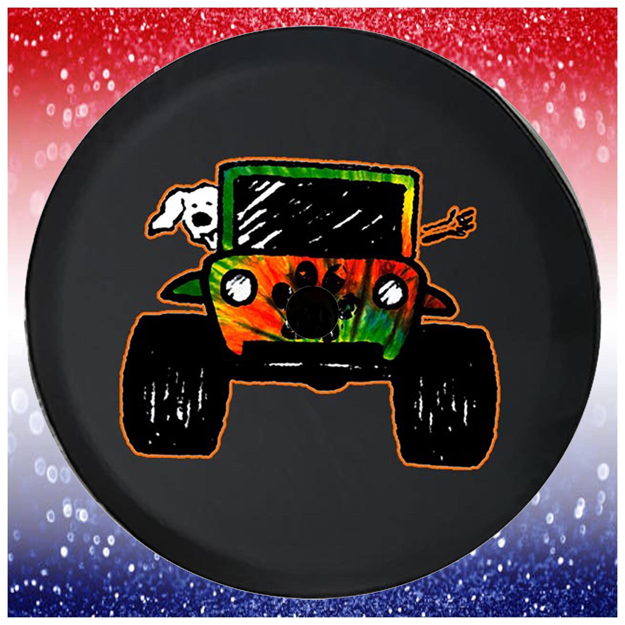 JL Spare Tire Covers Paw Prints Peace Love Tiedye Accessories Car Accessories Black 32 to 33 Inch with Backup Camera Hole