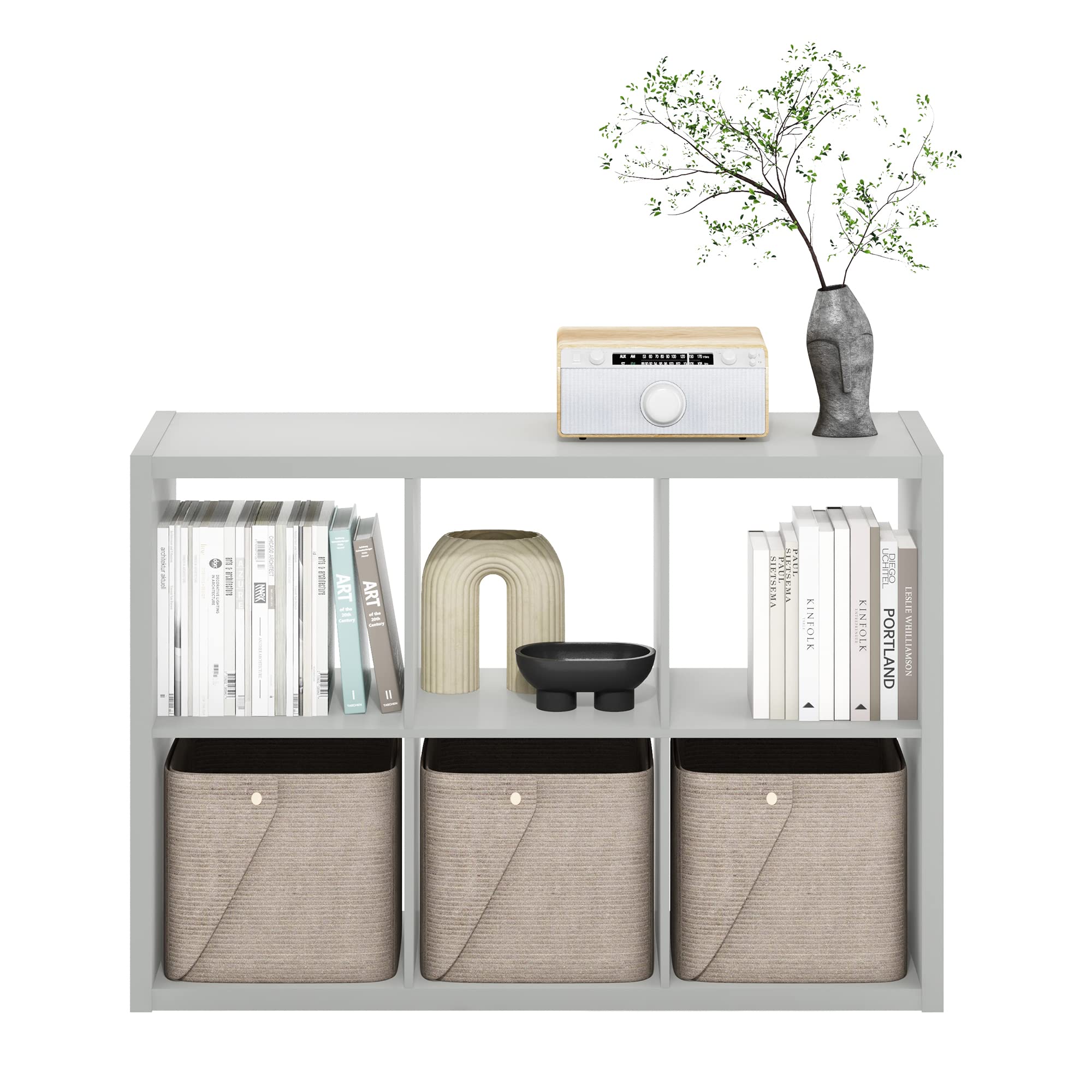Furinno Cubicle Open Back Decorative Cube Storage Organizer, 6-Cube, Light Grey