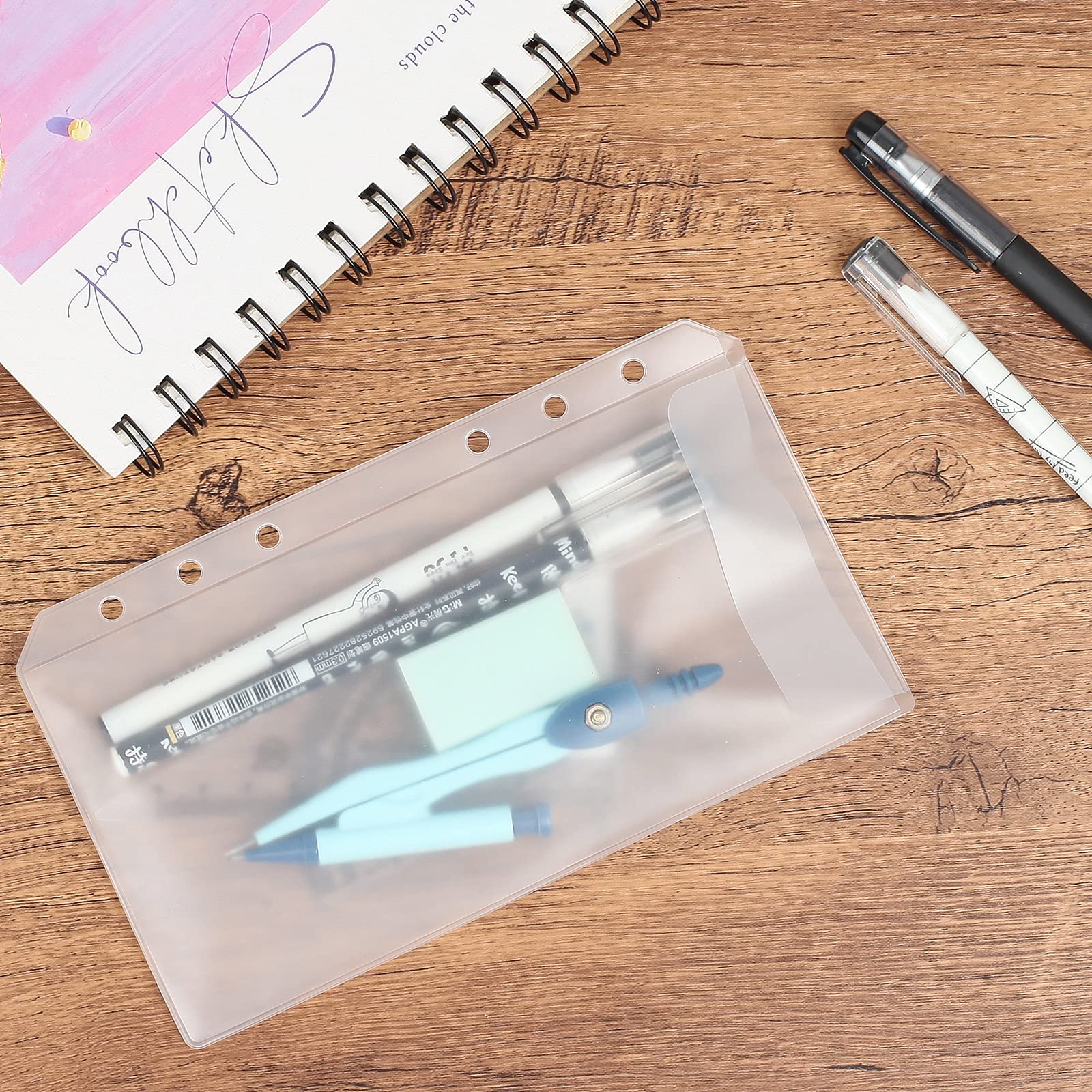 QiXin 60pcs A6 Binder Pocket no Zipper Clear Budget Planner Inserts Bulk Budget Binder Organizer Cash Envelopes for Budgeting Waterproof PVC Loose Leaf Bags Card Sleeves for 6 Ring Notebook