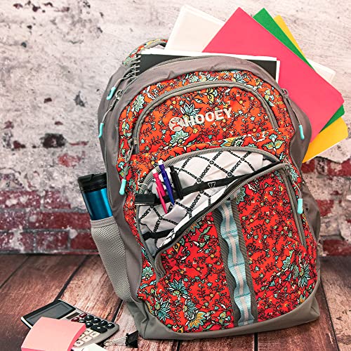 HOOEY Ox 40 Liter School Hiking Backpack Rain Cover Hat Strap Laptop Sleeve Hydro Pockets (Gray/Red/Blue)