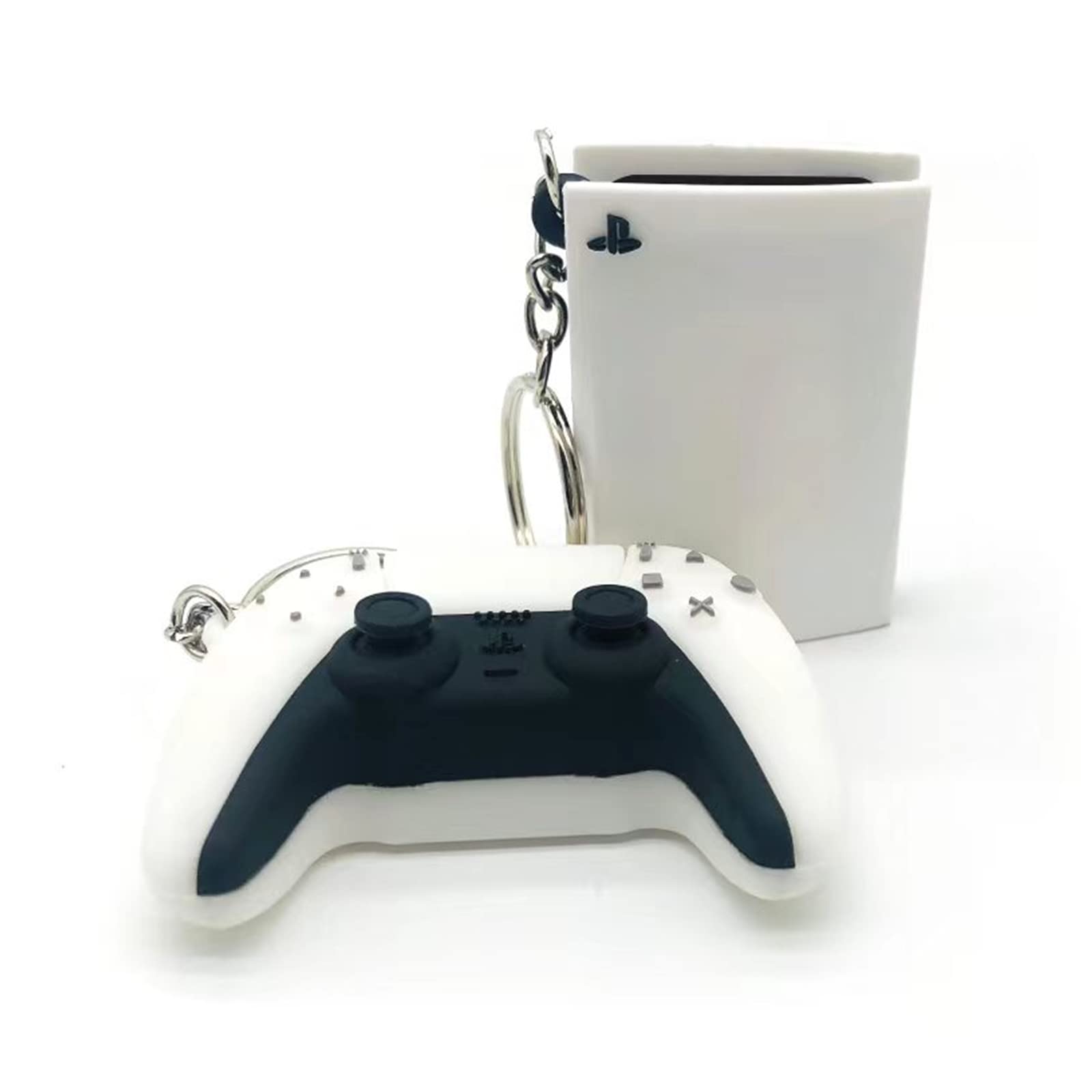 TGDPLUE PS5 Console and PS5 Controller Keychain Kits for Video Game Party Favors Pendant,Gamer Party Bags for Game Birthday Party Supplies,PVC Material-White(1.97in)