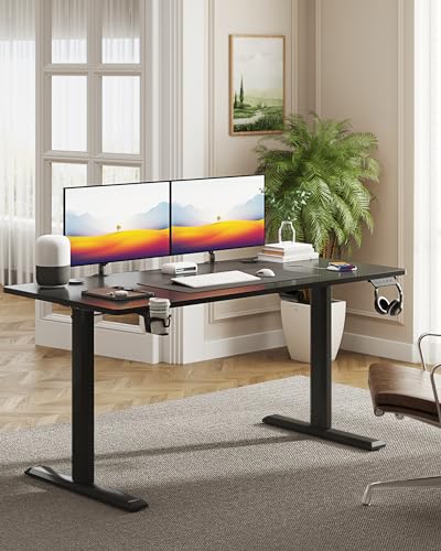 Shahoo Electric Standing Desk 55 Inch, Ergonomic Height Adjustable Table with T-Shaped Metal Bracket Modern Computer Workstations for Home Office, Black, 55x24 Inch