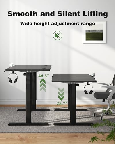 Shahoo Electric Standing Desk 55 Inch, Ergonomic Height Adjustable Table with T-Shaped Metal Bracket Modern Computer Workstations for Home Office, Black, 55x24 Inch