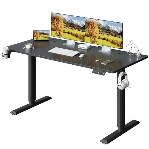 Shahoo Electric Standing Desk 55 Inch, Ergonomic Height Adjustable Table with T-Shaped Metal Bracket Modern Computer Workstations for Home Office, Black, 55x24 Inch