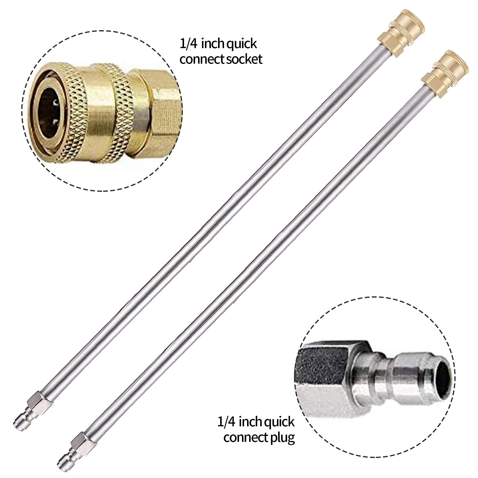 2Pcs Pressure Washer Extension Wand, 13 inch Jet Wash Extension Lance with 1/4 Inch Quick Connect for Power Washer