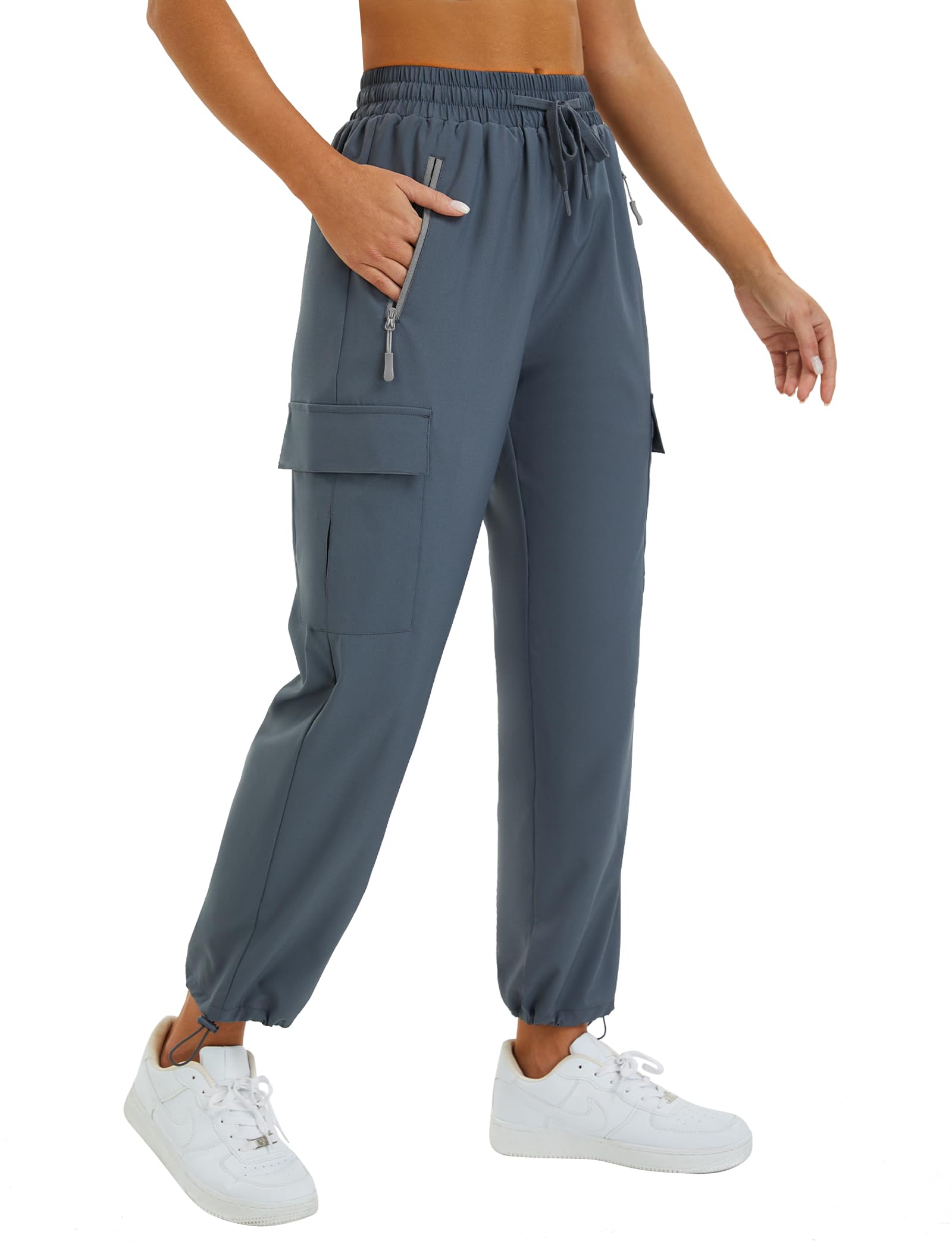 FARUNGS Quick Dry Cargo Pants Lightweight Tactical Hiking Pants with 5 Pockets for Women,Stretchy Waist and Water Resistant Grey