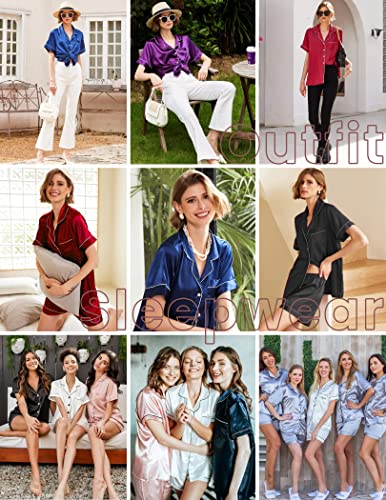 VickyBelle Womens Silk Satin Pajamas Set Two-piece Pj Sets Sleepwear Loungewear Button-Down Pj Sets(XL, Green)
