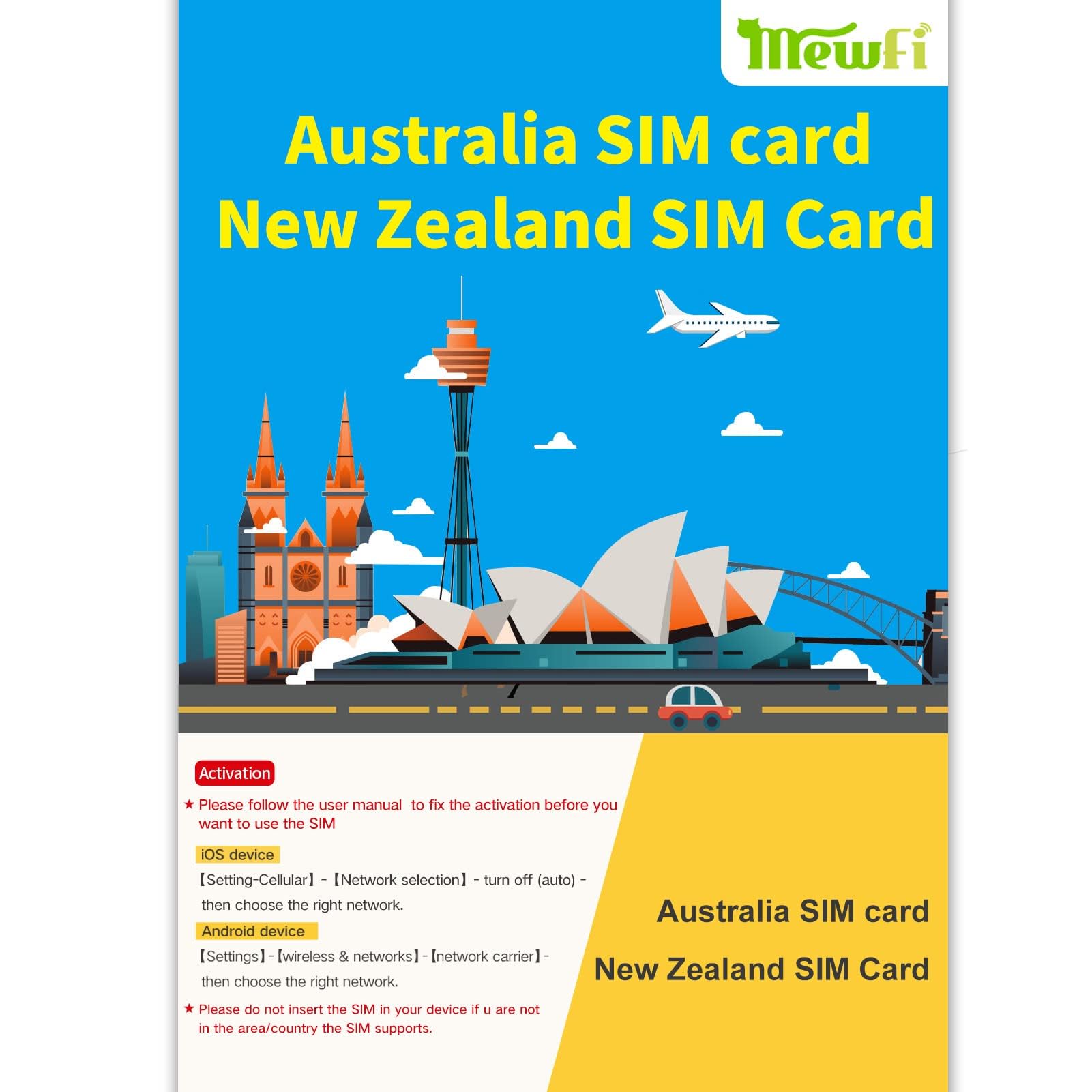 10Days 5GB Australia SIM Card, New Zealand SIM Card, 3 in 1 Data Only Prepaid SIM Card, Standard, Micro & Nano SIM Card for Unlocked Phones