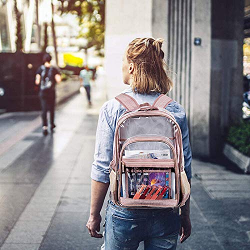 Asdomo Clear Backpacks, Heavy Duty Transparent PVC Bookbag with Adjustable Straps, See Through Backpack for College, Work, Security Travel & Sports