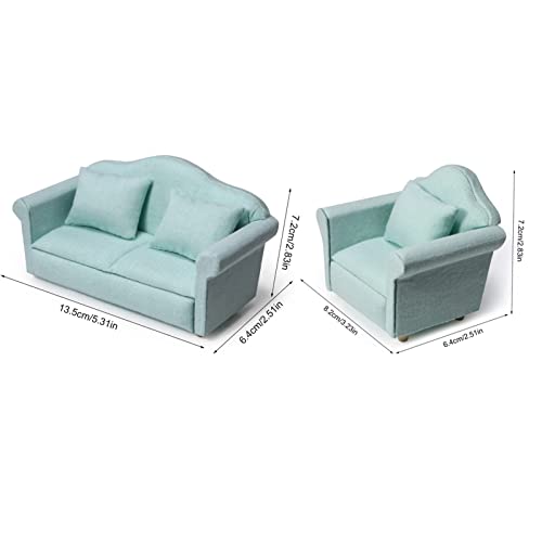 9Pcs Dollhouse Sofa Set,1/12 Dollhouse Decor 3Pcs Dark Green Fabric Sofa, 4Pcs Pillow and 2Pcs Miniature Carpet Turkey Rugs Miniature Furniture Toy for Kids Gift