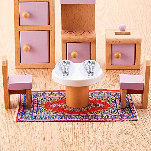 9Pcs Dollhouse Sofa Set,1/12 Dollhouse Decor 3Pcs Dark Green Fabric Sofa, 4Pcs Pillow and 2Pcs Miniature Carpet Turkey Rugs Miniature Furniture Toy for Kids Gift