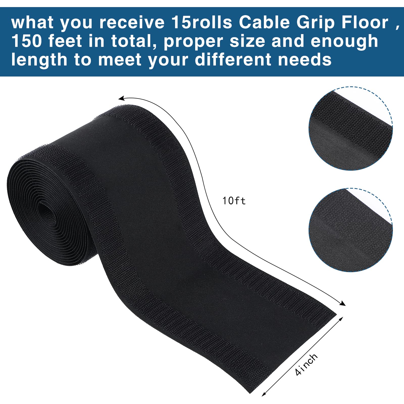 WILLBOND Carpet Cord Cover Cable Grip Floor Cover Cable Protector Management Only for Commercial Office Carpet(Black,147.64 ft)