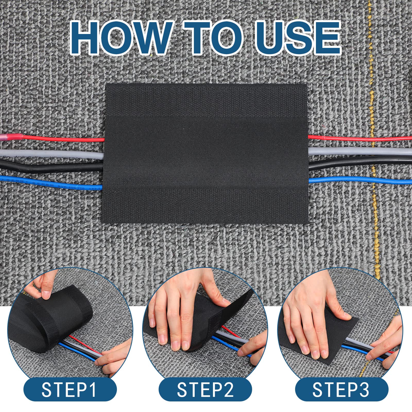 WILLBOND Carpet Cord Cover Cable Grip Floor Cover Cable Protector Management Only for Commercial Office Carpet(Black,147.64 ft)