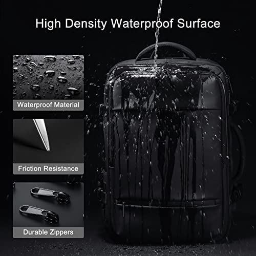 FENRUIEN Expandable Travel Backpack Airline Approved, 17.3”Large 40L Business Laptop Backpack for Men with USB Port, Working Daily Traveling Suitcase