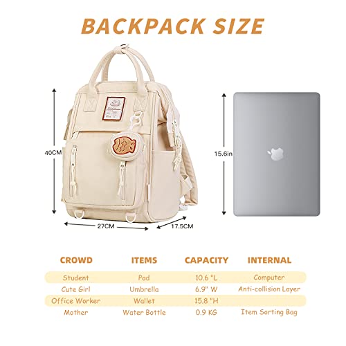 Girls Backpack for School, 15.8 Inch Laptop Backpack Cute Backpack Large Capacity Girls School Bags Multi Pockets Casual Daypack School Bag White