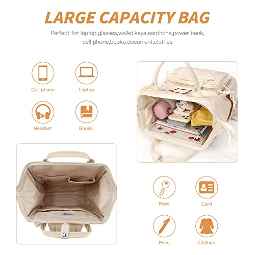 Girls Backpack for School, 15.8 Inch Laptop Backpack Cute Backpack Large Capacity Girls School Bags Multi Pockets Casual Daypack School Bag White