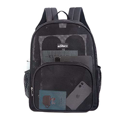 Edraco Heavy Duty Mesh Backpack, Mesh Backpack for School, Sport, Travel, Beach, Semi-transparent Mesh Bag with Padded Straps