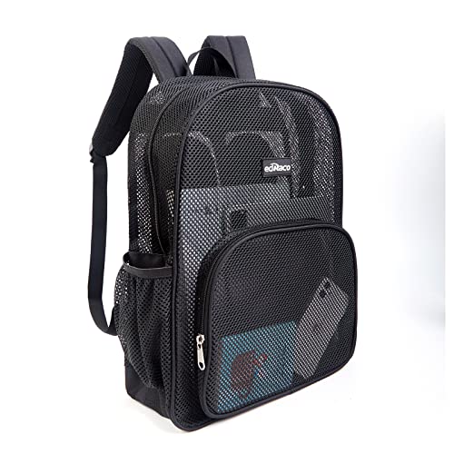 Edraco Heavy Duty Mesh Backpack, Mesh Backpack for School, Sport, Travel, Beach, Semi-transparent Mesh Bag with Padded Straps