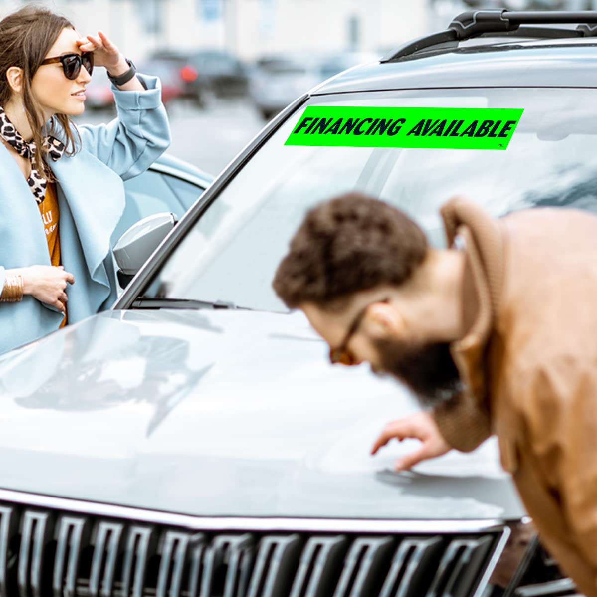 Versa Tags Windshield Slogan Stickers 12 Pack Each of Down, FINANCING Available, Warranty, Save, Sale (60) Window Stickers Total Dealership Stickers Black On Green